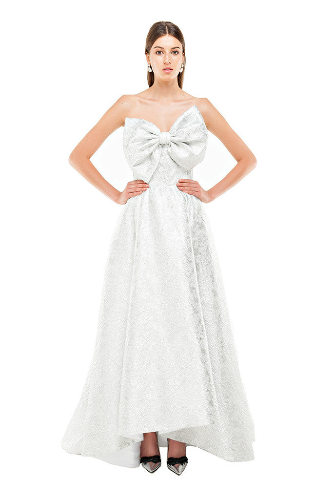 Silver Slanted Bow Gown – Bambah